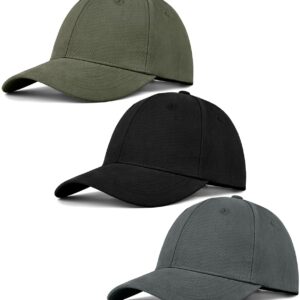 ZEXIAN 3 Pack Unisex Cotton Baseball Cap Adjustable Unconstructed Plain Sport Dad Golf Hat for Men and Women (Black+Grey+Green)