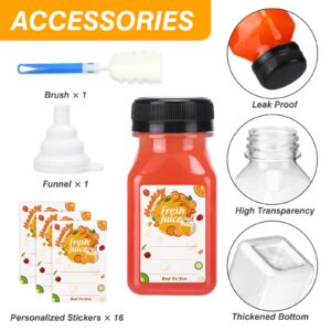 TOMNK 4oz Plastic Juice Bottles, 24pcs Shot Bottles with Caps, Mini Juicer Bottles, Empty Reusable Clear Bottles with Lids, Label, Funnel and Brush