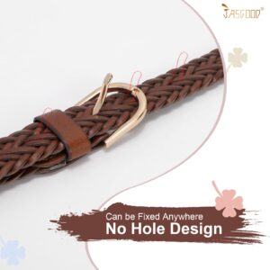 JASGOOD 2 Pack Women Skinny Leather Belts Thin Braided Leather Belts Casual Woven Waist Belt for Jeans Pants Dresses