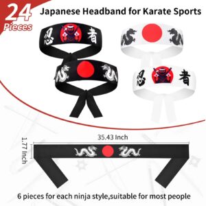 WANGDEFA 24 Pieces Japanese Headband Samurai Headband Ninja Headbands Ninja Warrior Headbands Sushi Chef Bandana for Karate Sports Cooking Kitchen Costume Supply