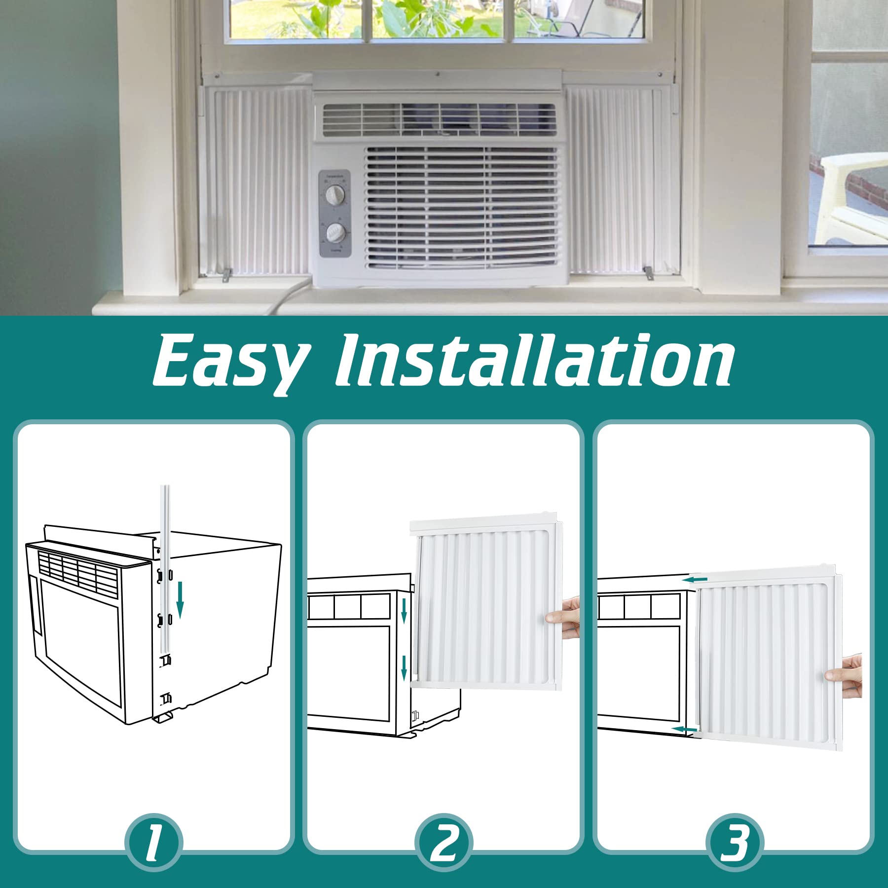 Daisypower Window Air Conditioner Side Panels Curtain Kit with Frame,Window AC Insulation Side Panel for AC Units Parts Replacement Screen (5,000 BTU)