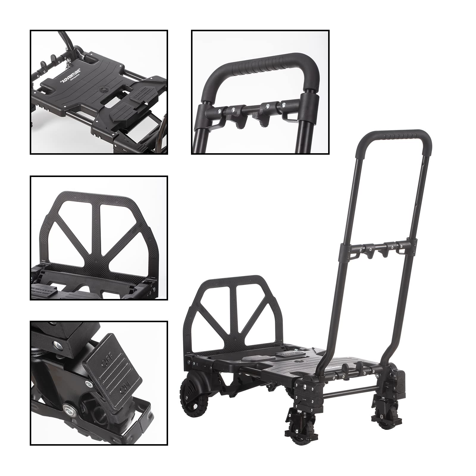 SHIMOYAMA Folding Hand Truck, 330lb Camping Storage Trolley with Brake, Adjustable Luggage Cart with Wheels, Portable Fold up Dolly for Travel, Picnic, Black