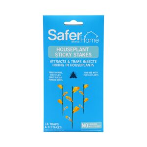 safer brand home sh5026 houseplant sticky stake insect traps for indoor plants - 16 traps included - controls aphids, whiteflies, fruit flies, fungus gnats, and other insects