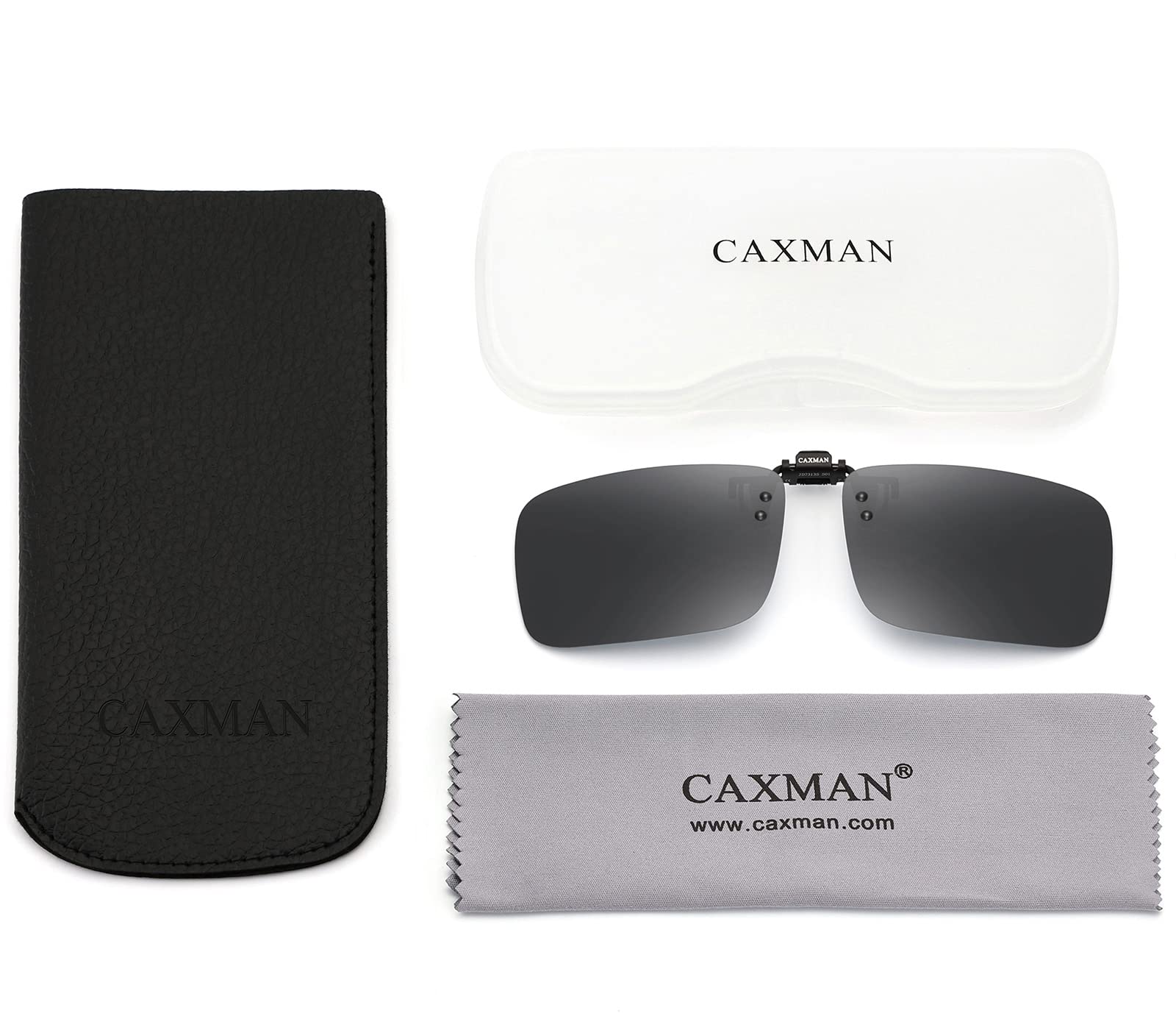 CAXMAN Clip On Sunglasses for Women Men Polarized Over Prescription Glasses Rectangle Rimless Flip Up Grey Lens 100% UV Protection 60 * 42mm