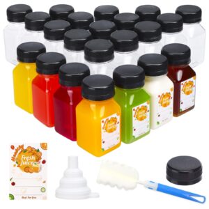 tomnk 4oz plastic juice bottles, 24pcs shot bottles with caps, mini juicer bottles, empty reusable clear bottles with lids, label, funnel and brush