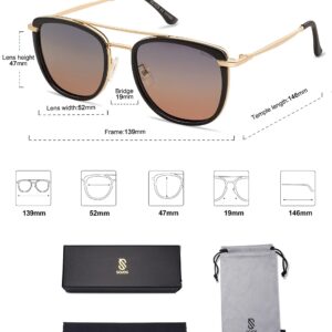 SOJOS Retro Aviator Square Polarized Sunglasses For Women Men,Vintage Women's Sun Glasses Shades UV400 SJ2180 with Black Brown Grading Grey