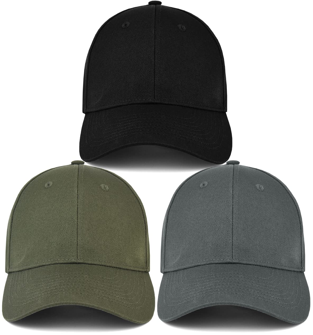 ZEXIAN 3 Pack Unisex Cotton Baseball Cap Adjustable Unconstructed Plain Sport Dad Golf Hat for Men and Women (Black+Grey+Green)