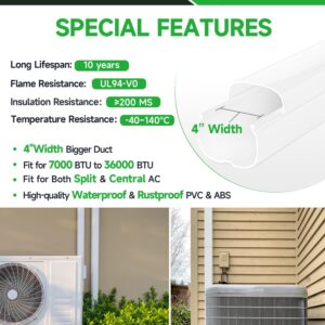 Cestluck 4'' 7.5 Ft Mini Split Line Set Cover, PVC & PP Line Cover Set Universal for Mini Split AC & Central AC