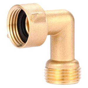 Sanpaint 2 Pack Garden Hose Elbow Connector 90 Degree Brass Hose Elbow, 3/4" Heavy Duty Hose Adapter with 4 O-rings Brass Garden Hose Elbow Solid Brass Adapter