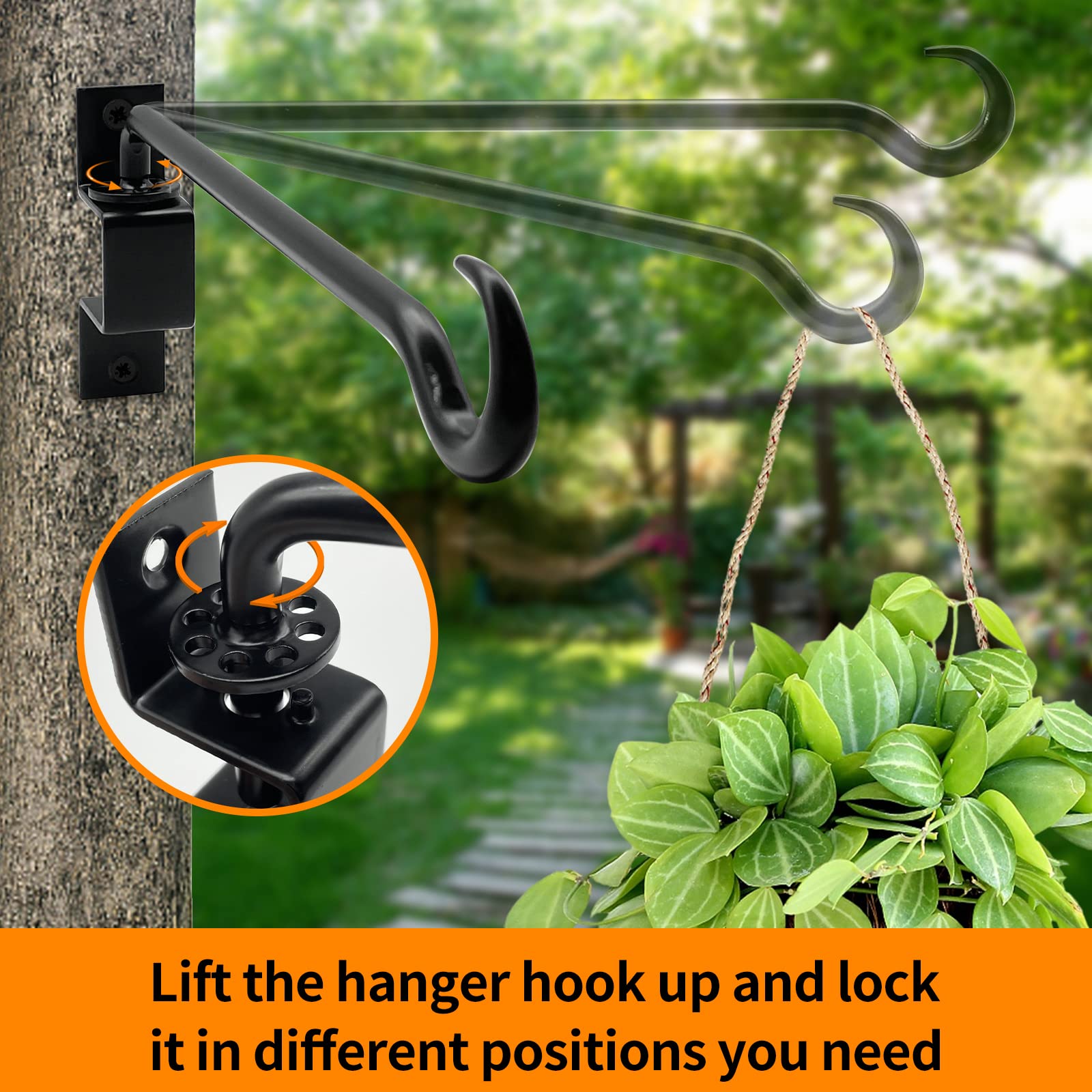 Greemov 16 inch 2 Pack Swivel Plant Hangers Outdoor Heavy Duty - Black Iron Plant Hanging Hook Bracket for Flowers Baskets Pots Bird Feeder Lanterns Wind Chimes