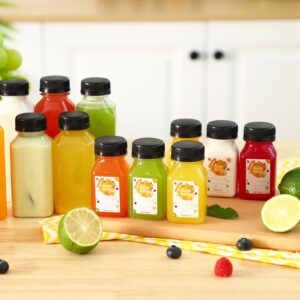 TOMNK 4oz Plastic Juice Bottles, 24pcs Shot Bottles with Caps, Mini Juicer Bottles, Empty Reusable Clear Bottles with Lids, Label, Funnel and Brush