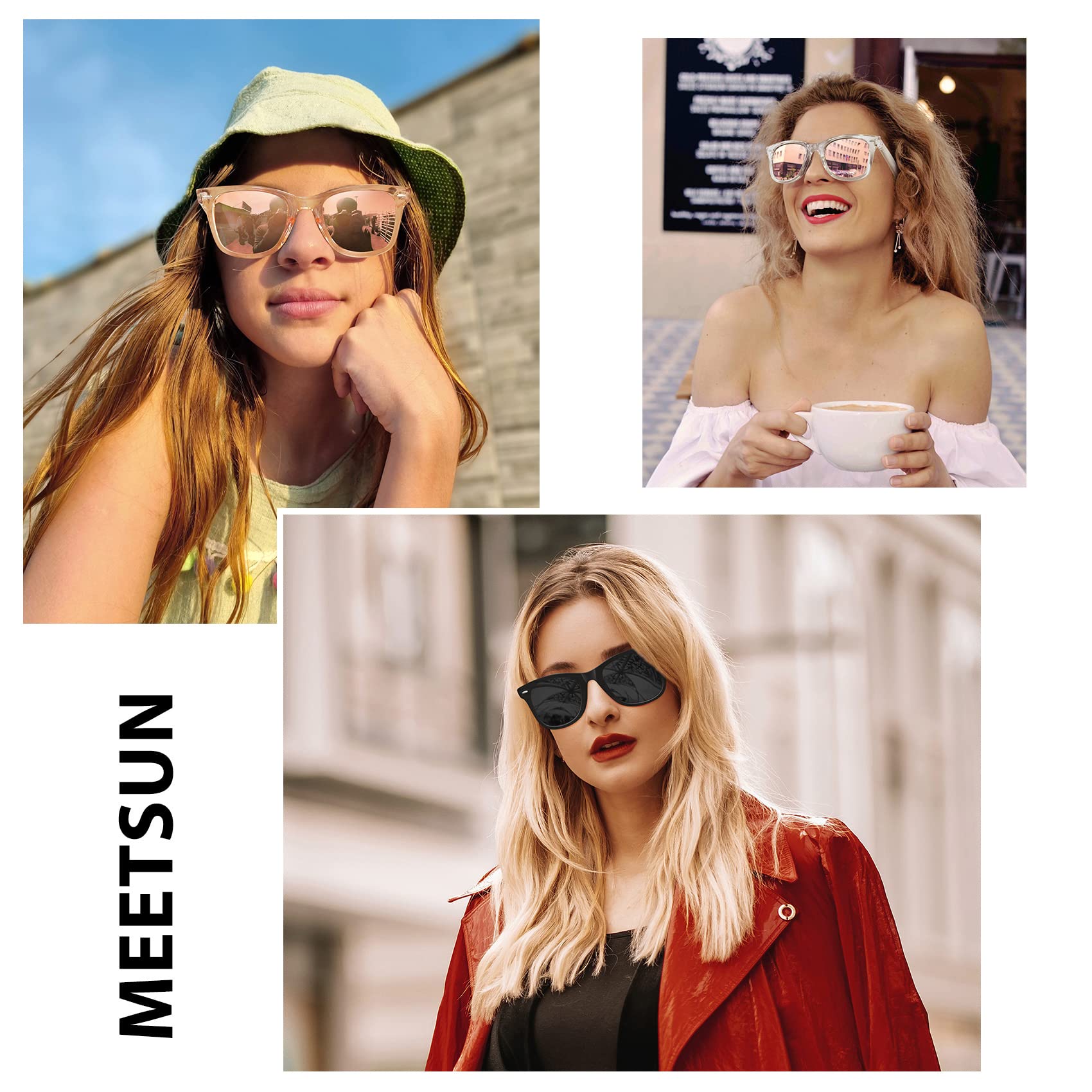 MEETSUN Retro Polarized Sunglasses for Women Men Classic Mirror Lens Driving Sun Glasses Trendy UV Protection (3 Pack) Black/Coffee/Pink