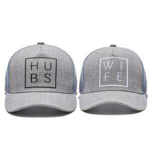 heather gray hubs and wife trucker hats set of 2 engagement gifts for couples honeymoon essentials/outfits baseball caps mr and mrs snapback bride and groom gifts his and hers hats wedding gifts