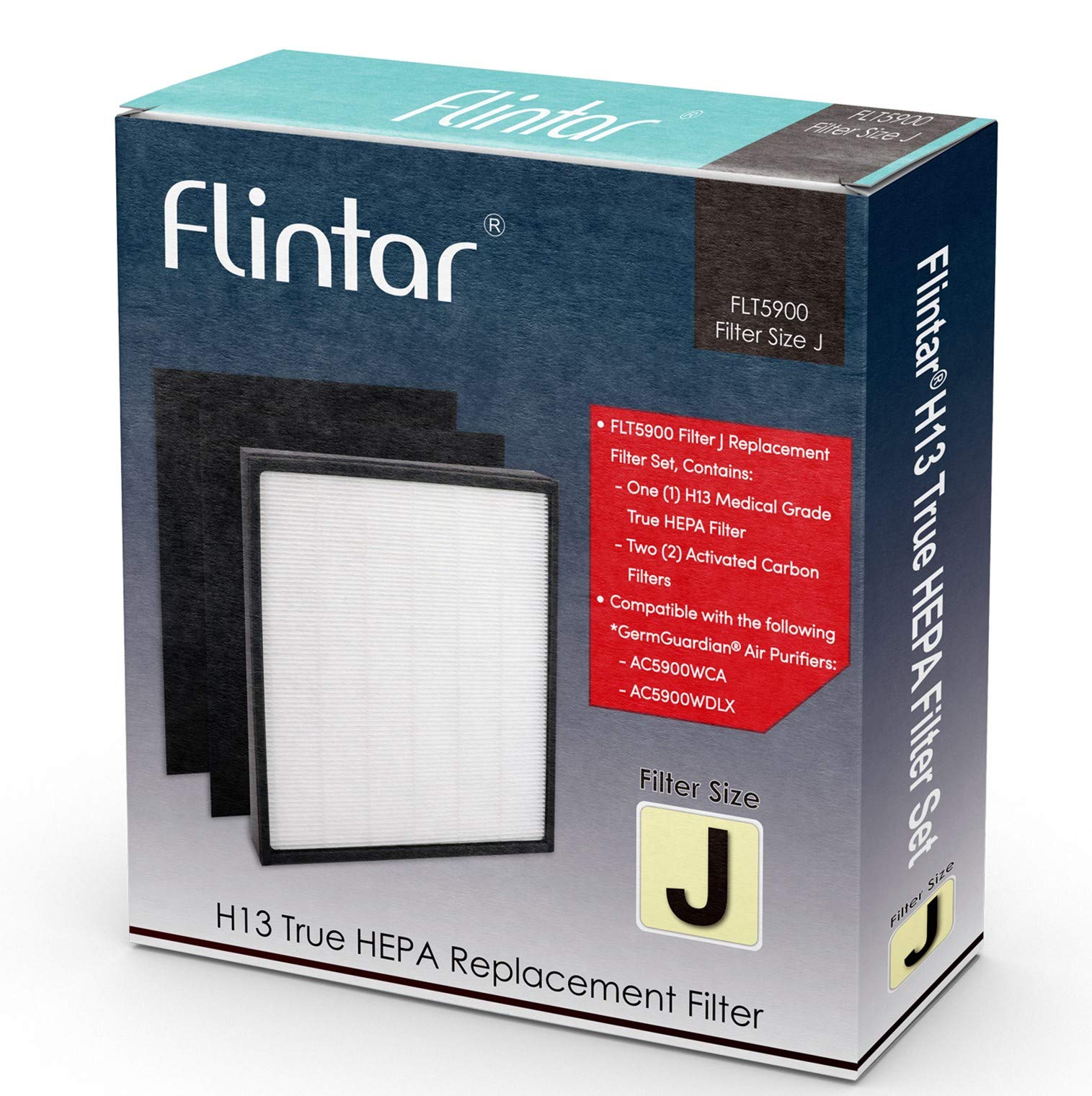 Flintar FLT5900 H13 True HEPA Replacement Filter J, Compatible with Germ Guardian GermGuardian Air Purifier AC5900WCA and AC5900WDLX, 1-Pack