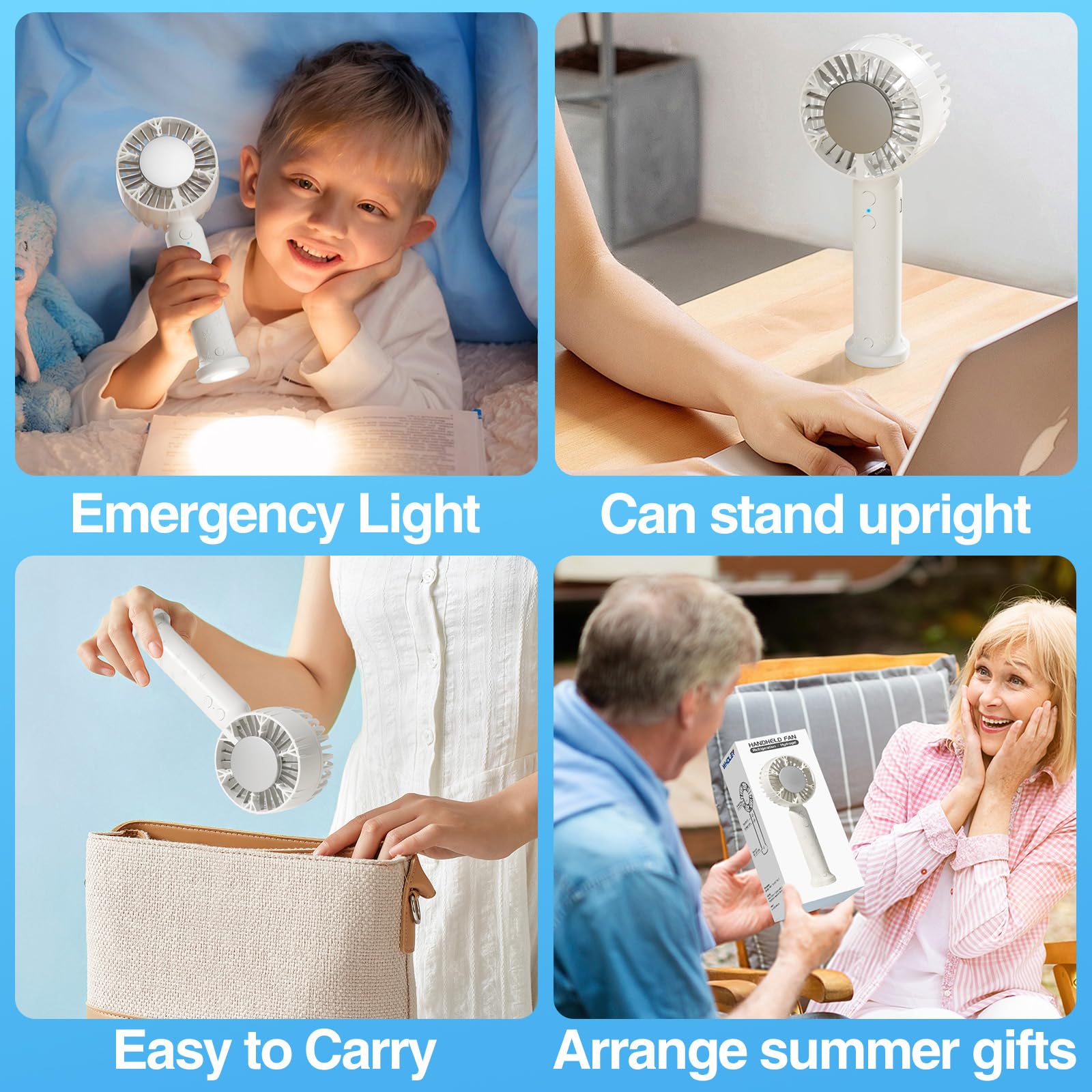 WHOLEV Portable Handheld Fan with Refrigeration Mode, 3 Speed Cold Wind Hand Fan, 3000mAh Battery Operated Rechargeable USB Fan, Non-Slip, Flashlight, Quick Cool Down Ice Cool Circular Cooling Pad