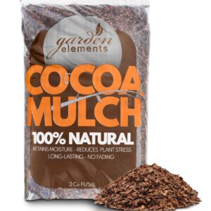 garden elements 100% natural cocoa bean shell mulch for gardens, flower beds, potted plants, mulching (2 cubic foot bag)