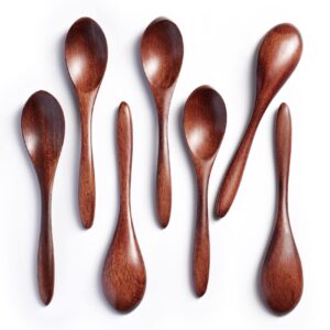 hefild 7 pcs small wooden spoons, 5.8 inch honey spoons for tea, hardwood wooden honey teaspoon for coffee, little tiny wood spoons, bamboo table spoon for stirring, wooden spoons for utensils set