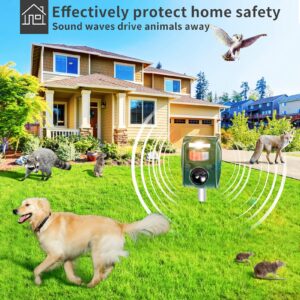 PGFIT Ultrasonic Animal Repellent,Solar Powered Animal Repeller Outdoor Cat Bird,Dog, Squirrel, Deer, Raccoon, Repellent. Motion Activated with LED Flashing Light Alarm Sound Waterproof