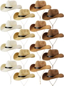 mepase 12 pcs adult straw cowboy hats western cowgirls hat bulk wide brim beach sun hat floppy uv protection hat for women men