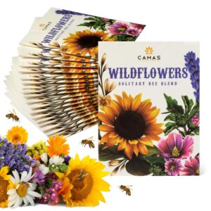 camas- pollinator wildflower seed packets - (20) party favors to attract bees, butterflies, and hummingbirds to your plant and flower garden-annual wildflower mix