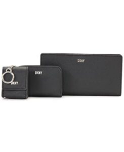 dkny women's casual phoenix 3 in 1 box set classic wallet, black/silver, one size