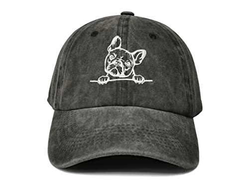 Hepandy French Bulldog Dog Hat for Women Men, Washed Black Embroidered Baseball Cap, Outdoor Travel Snapback Adjustable Dad Hat