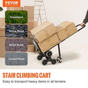 VEVOR Stair Climbing Hand Truck, Heavy-Duty Hand Cart Dolly 375 lbs Load Capacity, Foldable Stair Climber Hand Trucks with Adjustable Handle, All Terrain Cart for Stairs with 10 Wheels