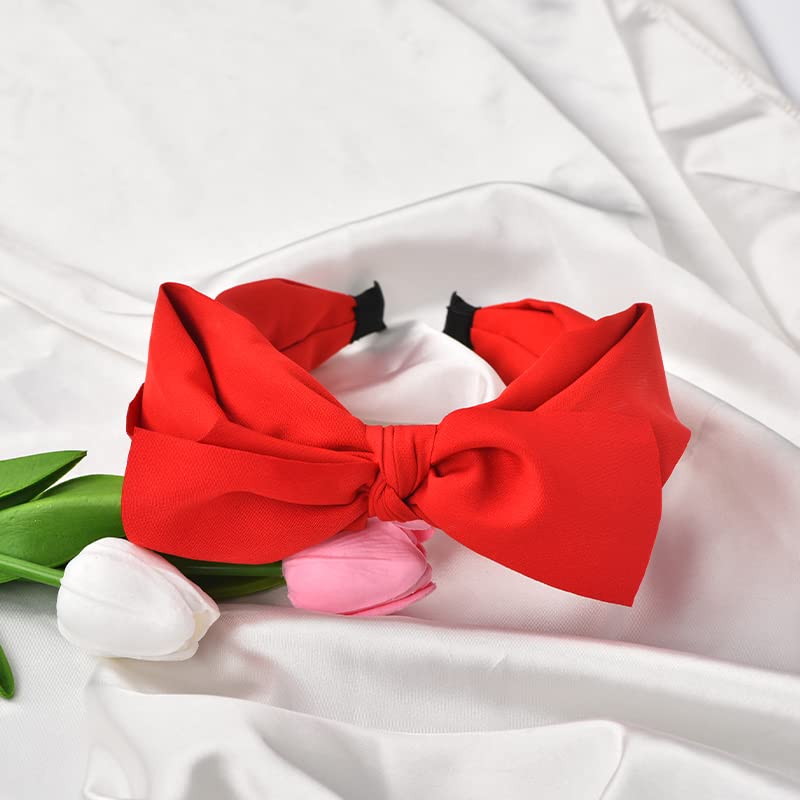 Kilener Red Bow Headband with Big Bowknot - Hair Hoop and Top Knot Bow Accessories for Women and Girls