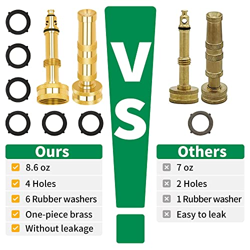 AUTOMAN Brass Hose Nozzle – High Pressure Jet Nozzles 2 Pack, Heavy Duty Sprayer for Garden Hoses, Adjustable Spray Gun, Solid Twist Water Hose Nozzle for Patio, Lawn, Car Wash, Extra 6 Rubber Washers