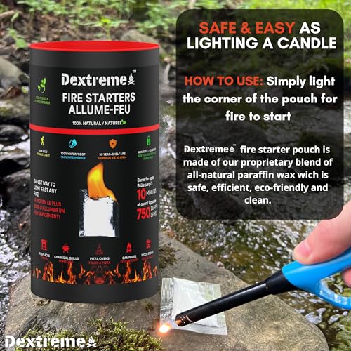 Dextreme Quick Instant Fire Starter - Waterproof All-Purpose Indoor & Outdoor Firestarter, for Charcoal Starter, Campfire, Fireplace, BBQ, Survival and Wood Stove (100 Pcs Tube)