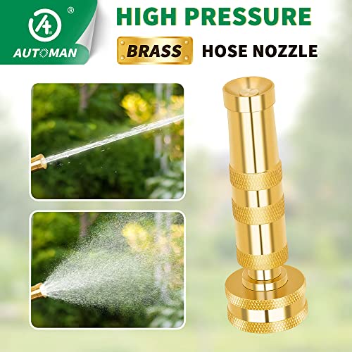 AUTOMAN Brass Hose Nozzle – High Pressure Jet Nozzles 2 Pack, Heavy Duty Sprayer for Garden Hoses, Adjustable Spray Gun, Solid Twist Water Hose Nozzle for Patio, Lawn, Car Wash, Extra 6 Rubber Washers