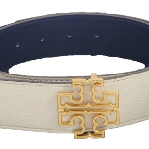 Tory Burch 141742 Britten Royal Navy Blue/New Ivory White With Gold Hardware Reversible 1.5 Inch Width Women's Belt (Small)