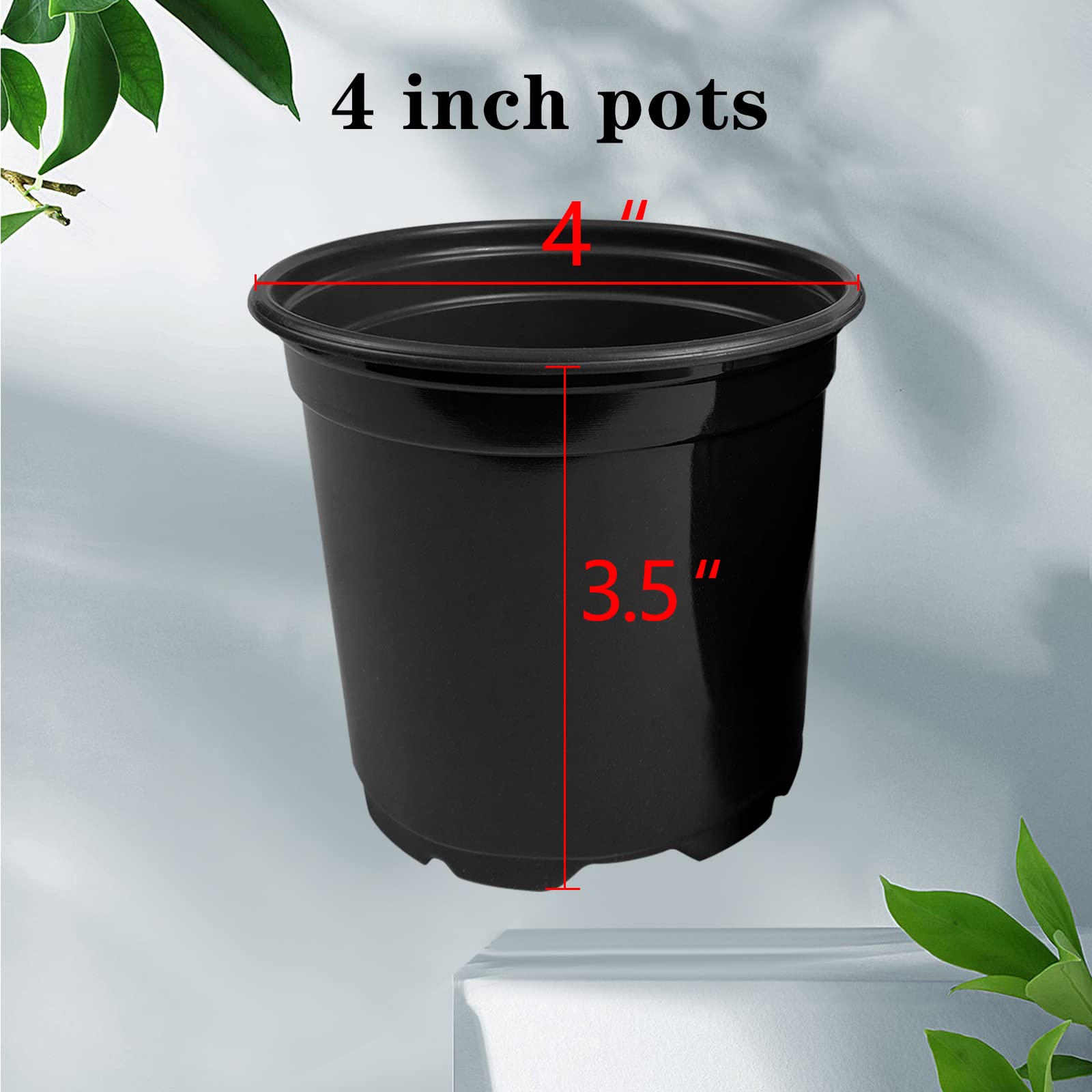 RAOOKIF 100 Pack Nursery Pots, 4 5 6 Inch Nursery Pot for Plants, Plastic Plant Pots with Drainage Holes, Garden Flower Pots for Transplanting, Succulents, Cuttings, Seedlings(4inch,100pcs)