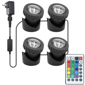 rgb underwater pond lights with timer, rgb fountain lights underwater light ip68 waterproof, dimmable outdoor landscape lights fish tank pond fountain garden(4 lights)