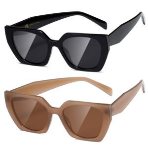 kimorn sunglasses womens and men trendy retro trendy sun glasses k1354 (black+camel frame brown lens)