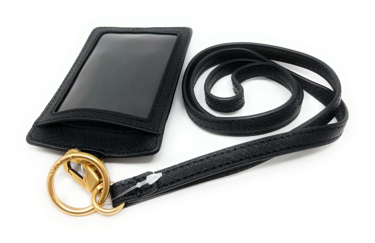 Tory Burch Emerson Leather ID Lanyard With Keyring Black