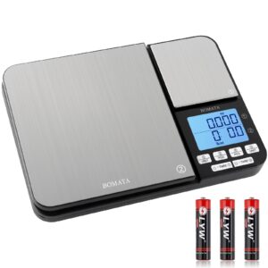 bomata dual platform digital kitchen scale with two precision 0.1 g & 0.01 g/0.001 oz, max capacity 11 lb/5 kg, food scales grams and ounces with stainless steel, backlit lcd