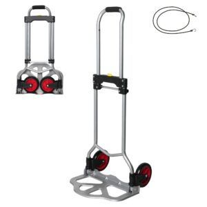 endynino 150 lb capacity folding hand truck dolly, luggage trolley cart with 2 wheel aluminum alloy moving heavy duty hand cart, telescoping handle, lightweight collapsible dolly for office travel