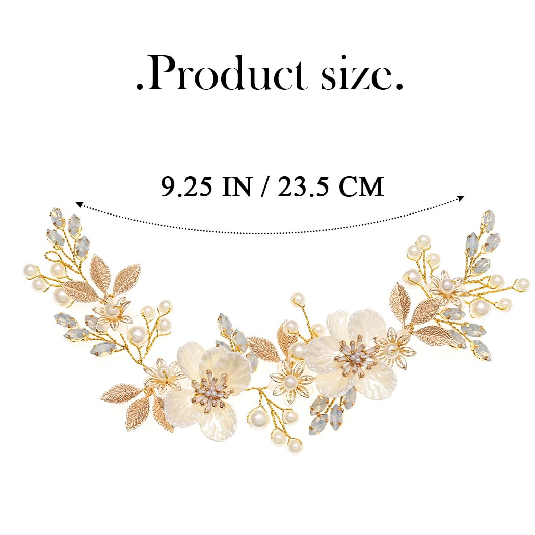 EARENT Bride Wedding Flower Hair Vine Gold Crystal Headpiece Bridal Pearl Leaf Headband Bridesmaid Hair Accessories for Women and Girls