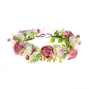 dreamlily rustic hippie rose crown wreath wedding festival floral headpiece flower girl headband dfs24 (blush)