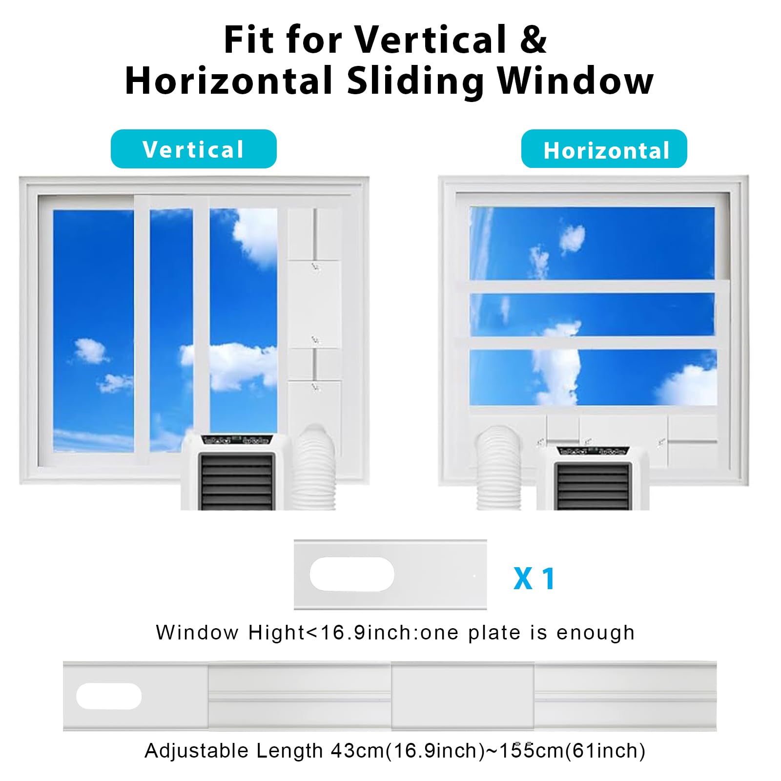 Estoder Portable Air Conditioner Window Vent Kit with 5.9" Exhaust Hose (Length Up To 79”), Universal Portable AC Duct Kit with Coupler, Adjustable Window Seal for Sliding Vertical & Horizontal Window