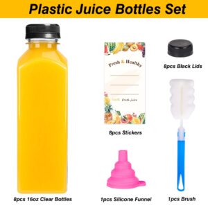 Moretoes 8pcs 16oz Juice Bottles for Juicing, Plastic Bottles with Caps, Juicing Bottles Reusable, Juice Containers, Empty Bottles for Drinks, Milk Smoothie Tea and Other Beverages