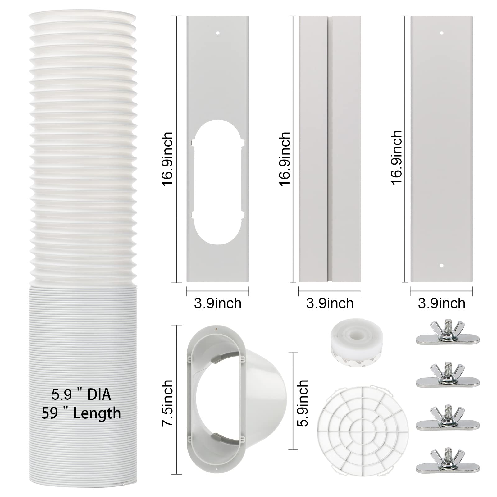 Portable AC Window Vent Kit with 5.9” Exhaust Hose Universal Window Seal Kit for Portable Air Conditioner, Adjustable Portable AC Windows Vent Kit for Sliding Horizontal and Vertical Window