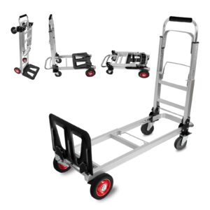 fineera 3 in 1 aluminum hand truck dolly convertible heavy duty 460lbs capacity folding hand truck with 6’’ rubber wheels and telescoping handles multi-position dolly platform hand cart