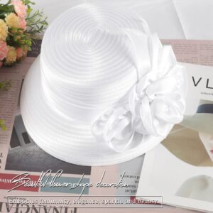 VECRY Womens Church Baptism Wedding Cloche Hat Tea Party Derby Dress Bowler Hats (White)