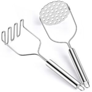 potato masher, sopito 2 pack stainless steel integrated masher kitchen tool food masher for potatoes, vegetables, berries， fruits, baby food, avocado