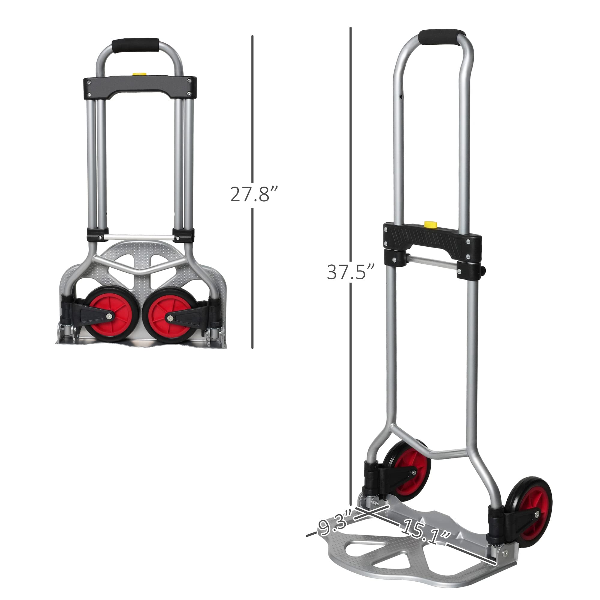 Endynino 150 LB Capacity Folding Hand Truck Dolly, Luggage Trolley Cart with 2 Wheel Aluminum Alloy Moving Heavy Duty Hand Cart, Telescoping Handle, Lightweight Collapsible Dolly for Office Travel