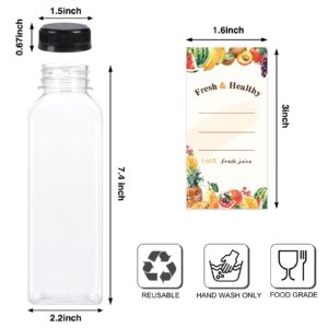 Moretoes 8pcs 16oz Juice Bottles for Juicing, Plastic Bottles with Caps, Juicing Bottles Reusable, Juice Containers, Empty Bottles for Drinks, Milk Smoothie Tea and Other Beverages