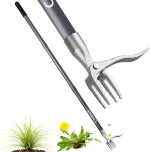 cootack 52'' weed puller with long handle stand-up hand weeder manual weeding tool with stainless steel claw for garden/yard/lawn, weed remove without bending or kneeling