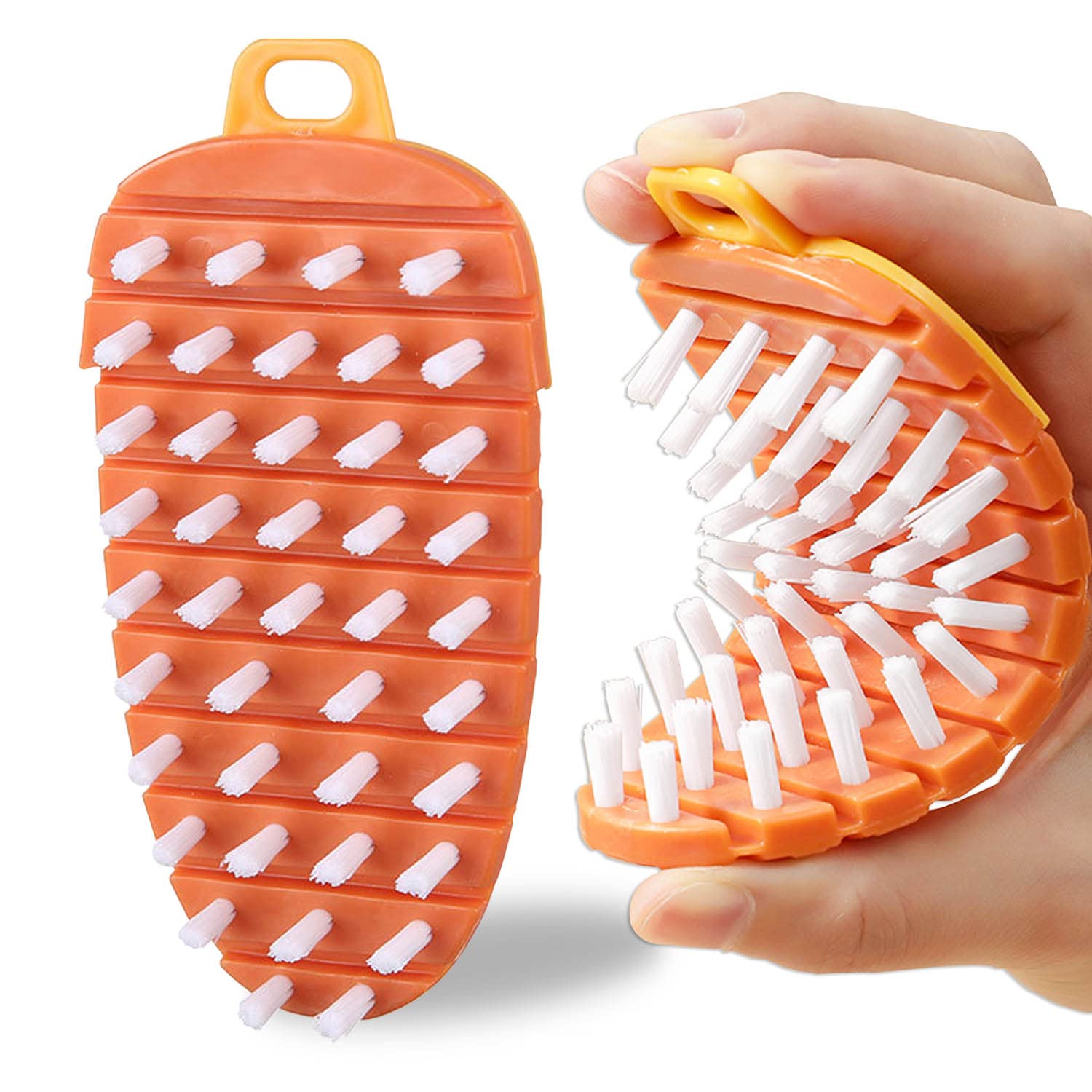 2 Pcs Vegetable Brush,Multiple Segments are Bendable Fruit Vegetable Cleaning Brush for All Kinds Fruits Vegetables(Orange)